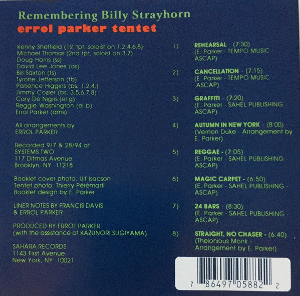 ERROL PARKER - REMEMBERING BILLY STRAYHORN - SAHARA - 1016 - CD – CadNor LTD