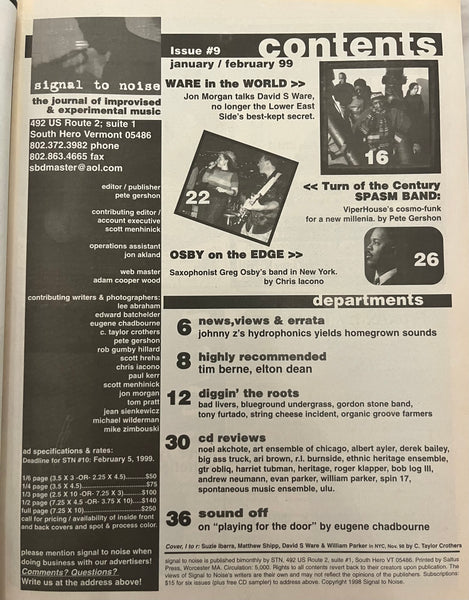 SIGNAL TO NOISE - DAVID S. WARE - Greg Osby - Tim Berne - January/Febr ...