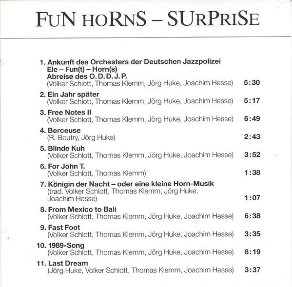 FUN HORNS - SURPRISE - JAZZPOINT - 1029 - CD – CadNor LTD