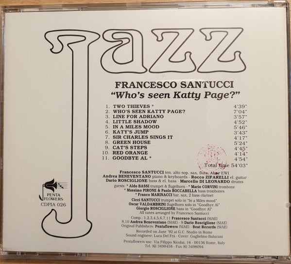 FRANCESCO SANTUCCI - WHO'S SEEN KATTY PAGE - PENTAFLOWERS - 26 - CD ...